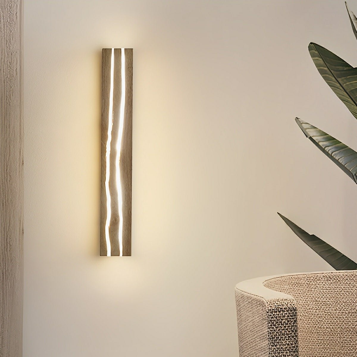 Modern Minimalist Wood Crazed Texture LED Long Strip Indoor Wall Sconce ...