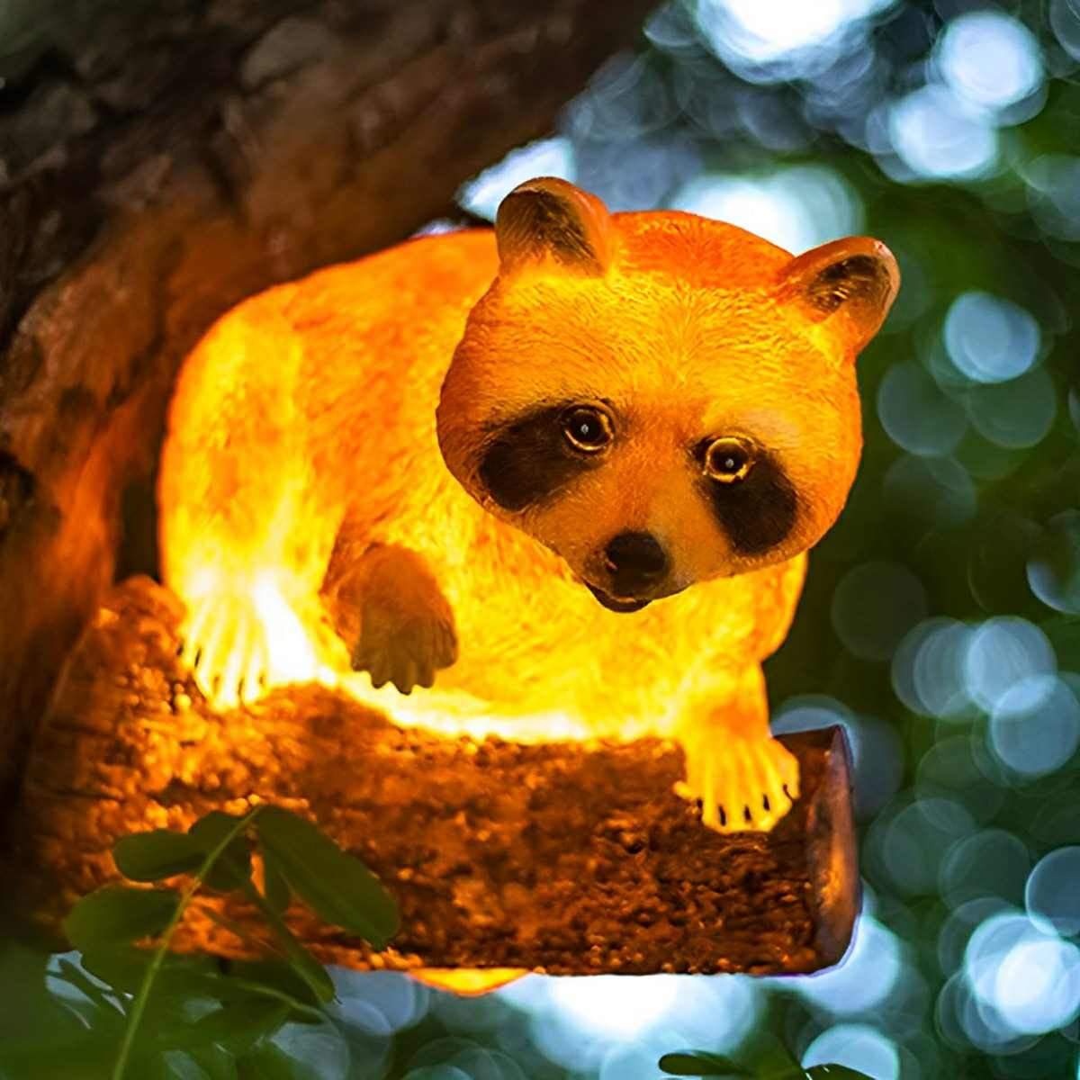 Solar Outdoor Waterproof Animal LED Hang Lights Raccoon Owl Trees ...